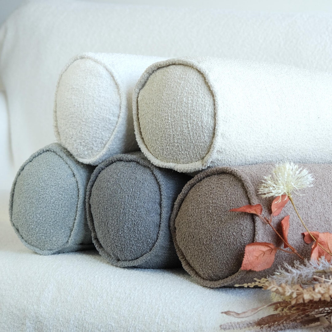 Luxury Boucle Bolster Pillow: Cylinder Lumbar Cushion With Piping - Etsy