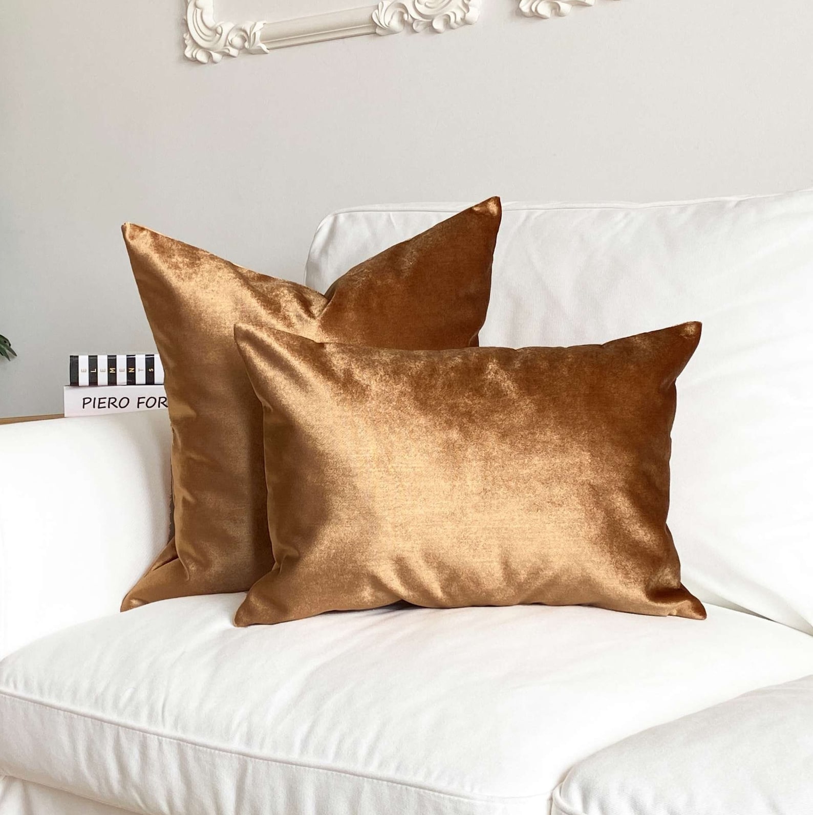 Luxury Bronze Velvet Pillow Cover: Decorative Lumbar Cushion - Etsy