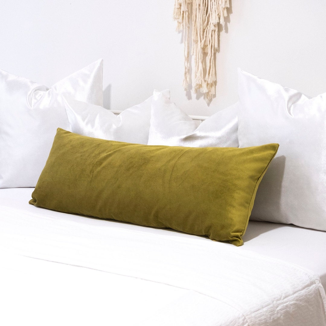 Green Velvet Lumbar Pillow Cover: Long Body Pillow, Decorative Accent ...