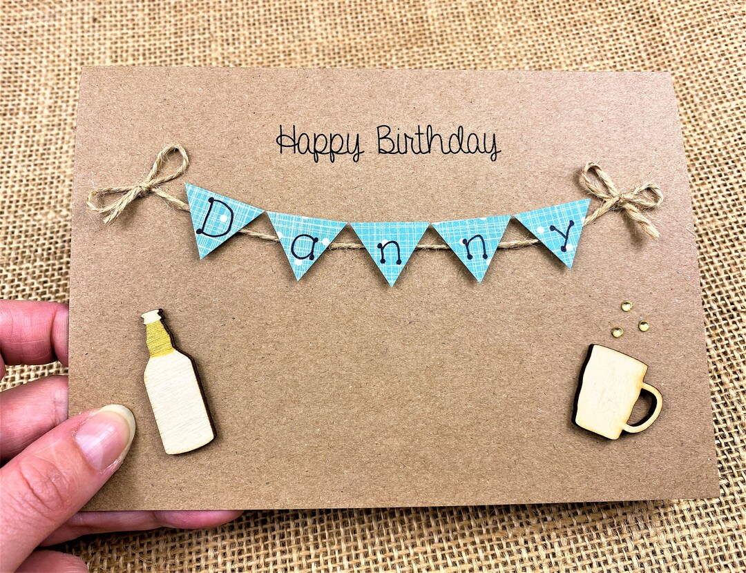 Personalized Beer Birthday Card: Bunting Kraft Card - Etsy UK