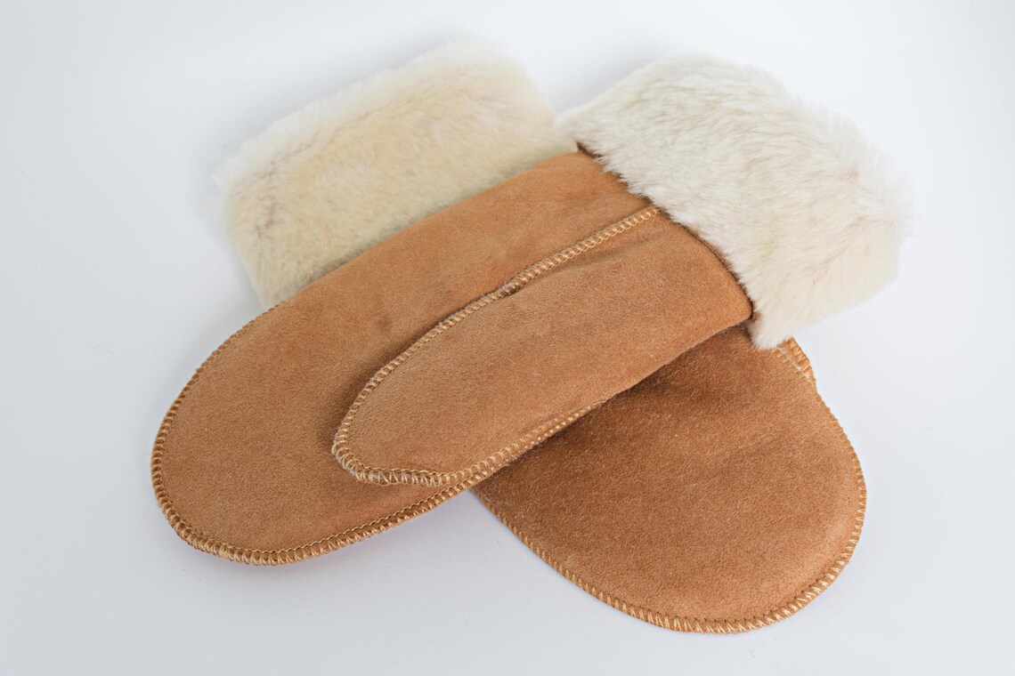 Sheepskin Mittens Soft and Thick Wool Hand Made 100% Natural Sheepskin ...
