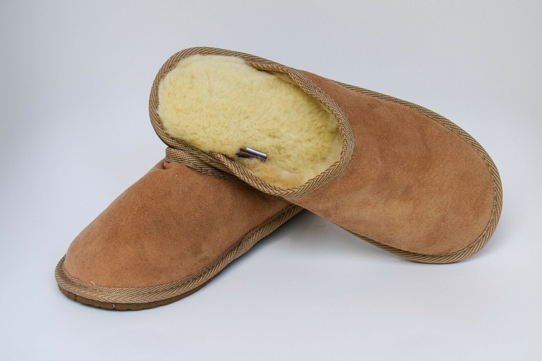 Men's Women's Genuine Sheepskin Slippers Fur Hand Crafted HARD SOLE ...