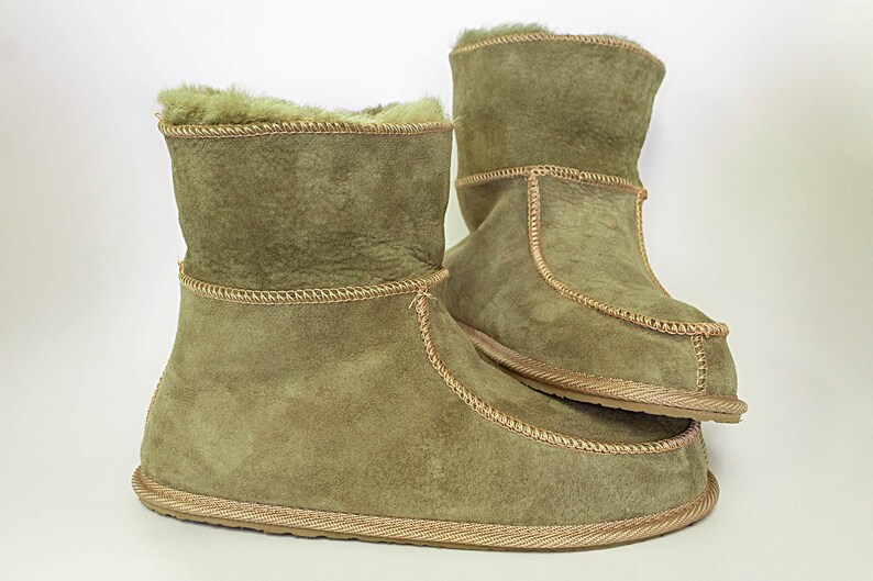Men's Women's Genuine Sheepskin Slippers/boots Olive Option High/low ...