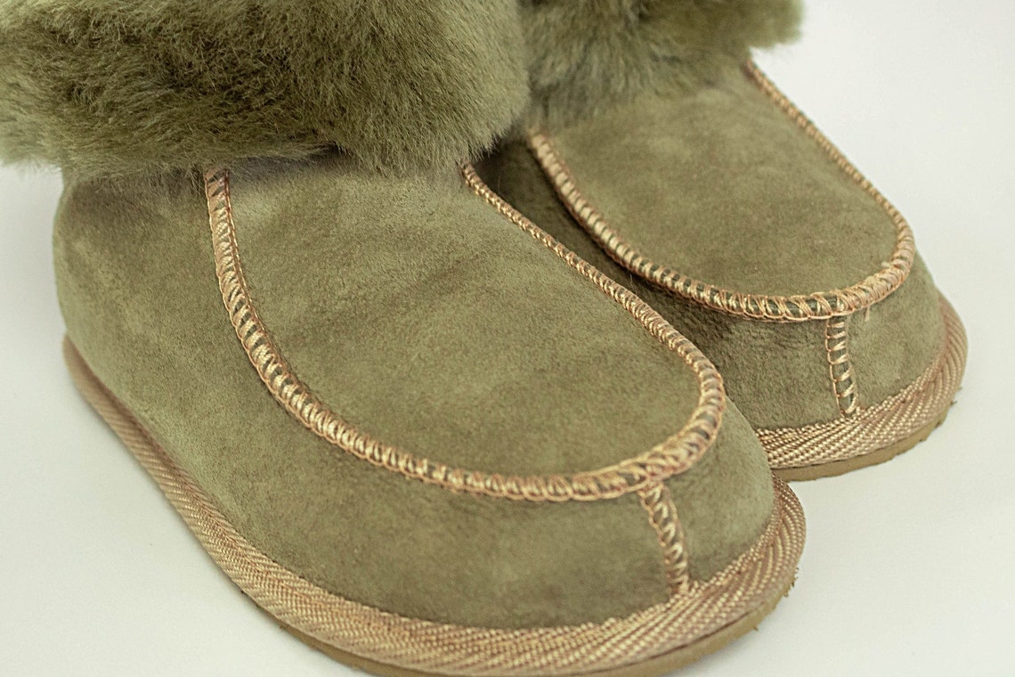 Men's Women's Genuine Sheepskin Slippers/boots Olive Option High/low ...