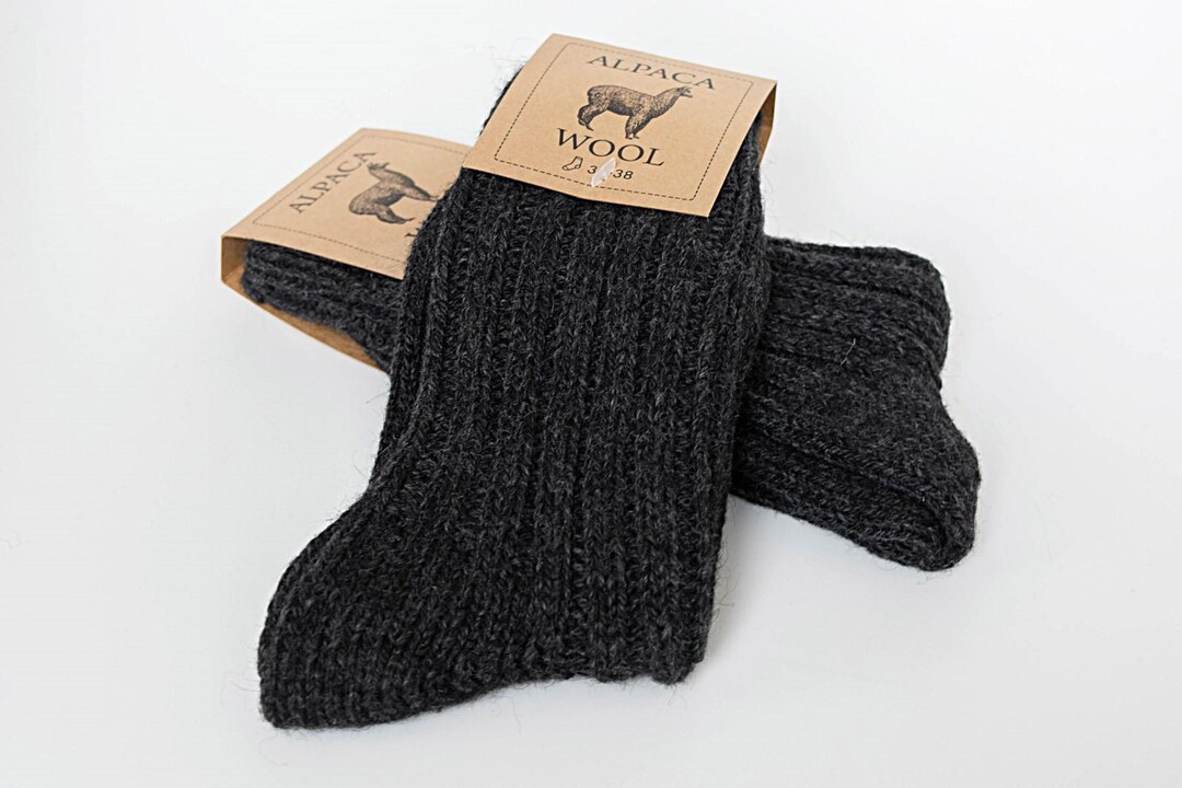 2 Pairs of Natural Alpaca Wool Socks – Dark Anthracite Black – Warm ...