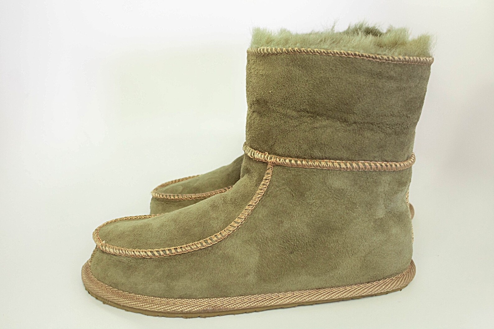 Men's Women's Genuine Sheepskin Slippers/boots Olive Option High/low ...