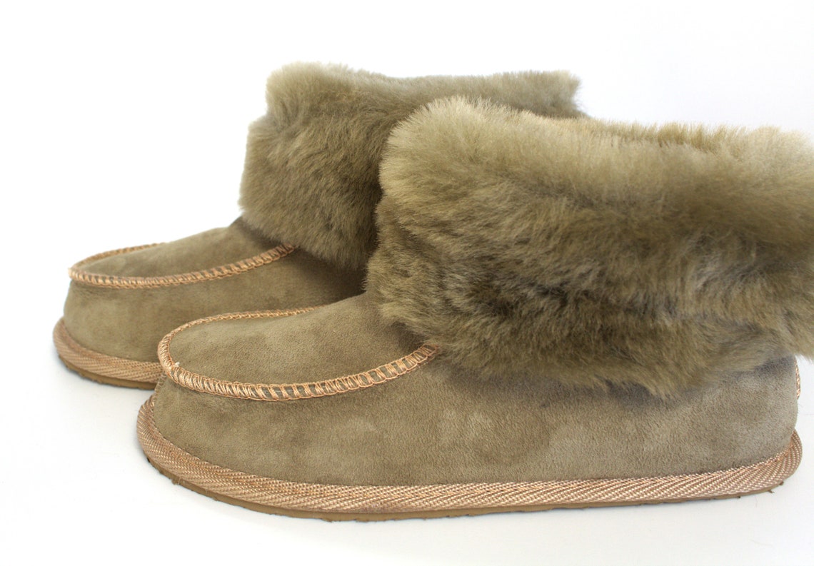 Men's Women's Genuine Sheepskin Slippers/boots Olive Option High/low ...