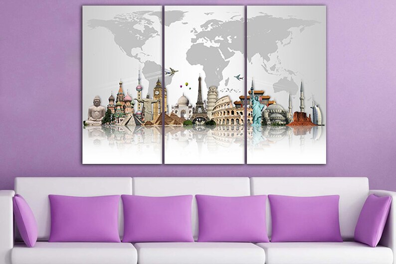 World map canvas Push pin world map World map canvas set Map | Etsy