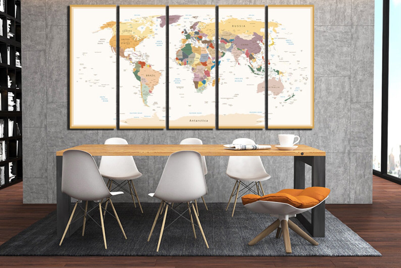 Geographical Map Print on Canvas Detailed World Map Political - Etsy