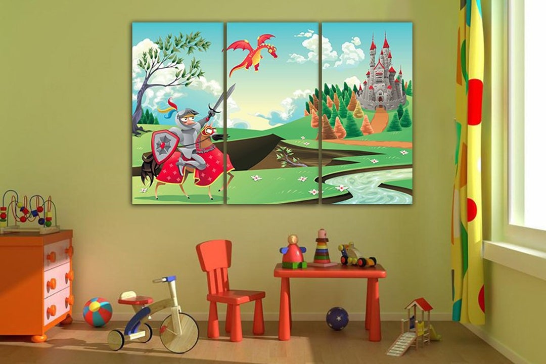 Dragon Print Dragon Canvas Castle Poster Nursery Decor Castle Wall Art ...