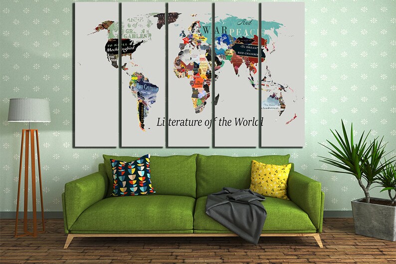 Literature Map Print Literature Canvas World Map Decor Library - Etsy