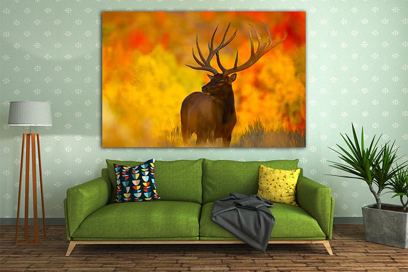 Deer canvas Stag Deer decor Animal decor Sunset landscape Deer | Etsy