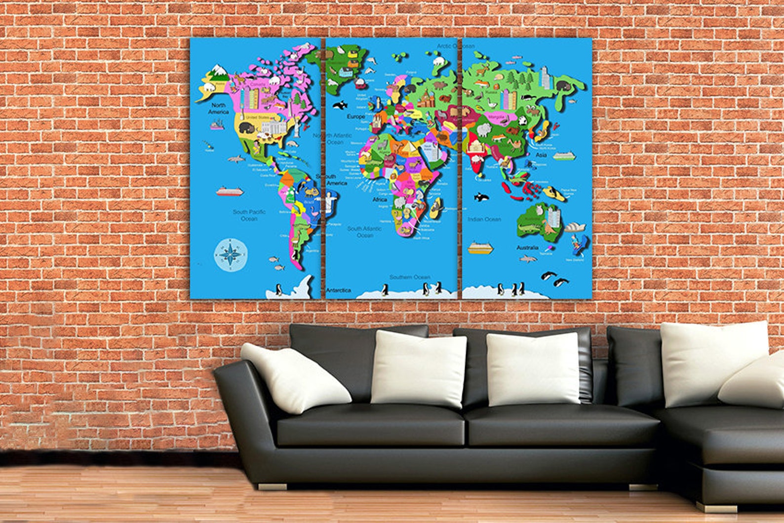 Kids Map Canvas World Map Canvas World Map Print Map Wall Art - Etsy