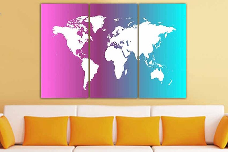 Canvas Maps Neon Map World Map Art Print on Canvas World Map - Etsy