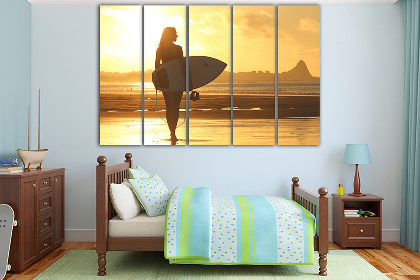 Surfer Girl Surfing Canvas Surfboard Print Surfing Décor Beach | Etsy