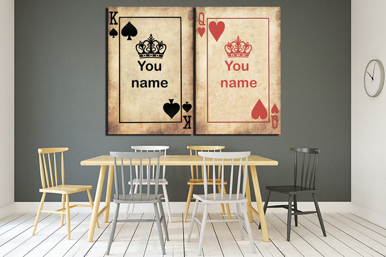 King Queen Name Card Playing Card Art Print on Canvas Name - Etsy