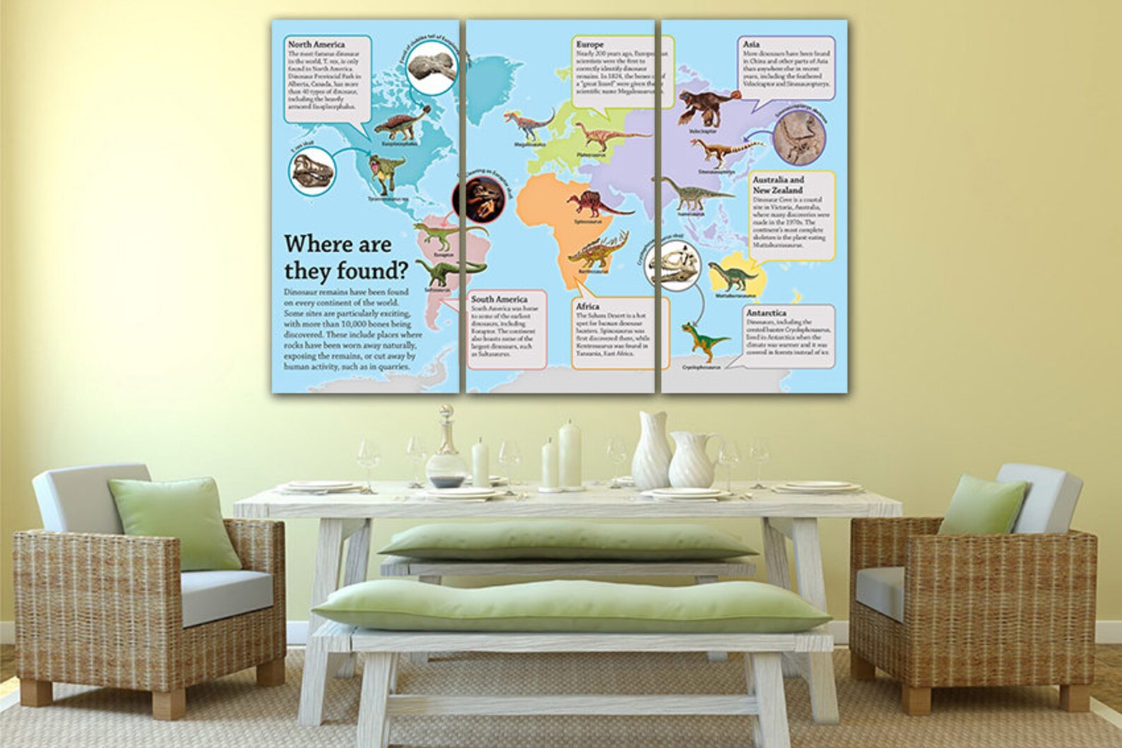 Dinosaur Map Kids Map Canvas Dinosaur Wall Art T-rex World Map - Etsy