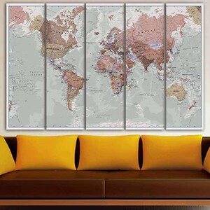 Geographical Map Print on Canvas Detailed World Map Political - Etsy