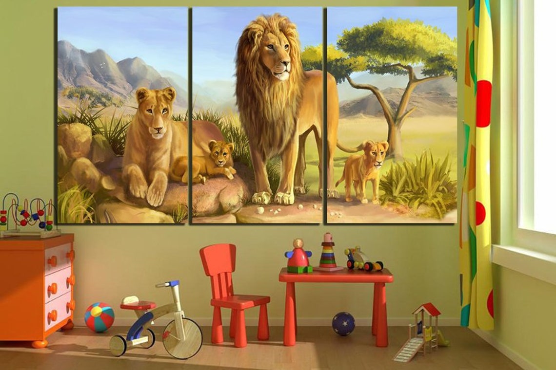 Lion canvas Lion print Lion wall art Nursery decor Kid wall | Etsy