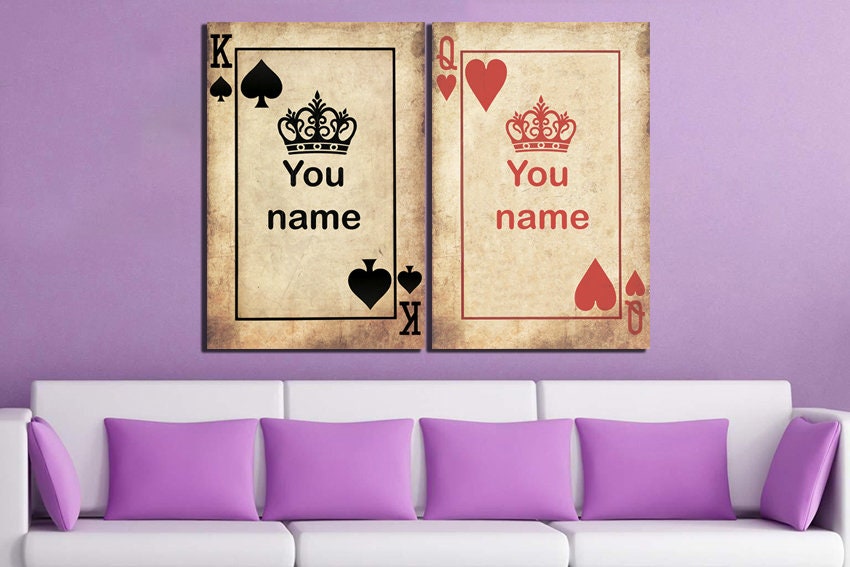 King Queen Name Card Playing Card Art Print on Canvas Name - Etsy