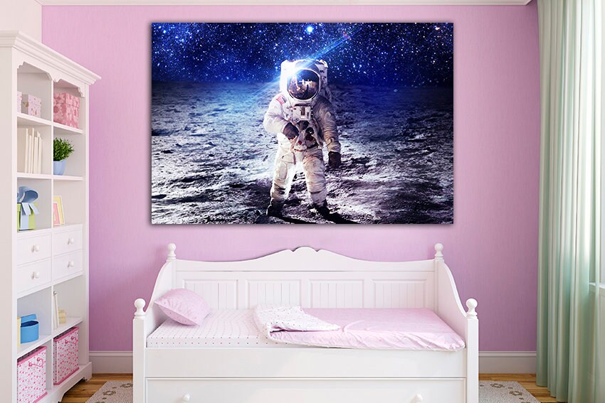 Man on Moon Art Wall Art Canvas Space Decor Spaceman Canvas | Etsy