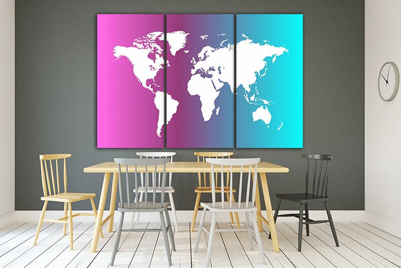 Canvas Maps Neon Map World Map Art Print on Canvas World Map | Etsy