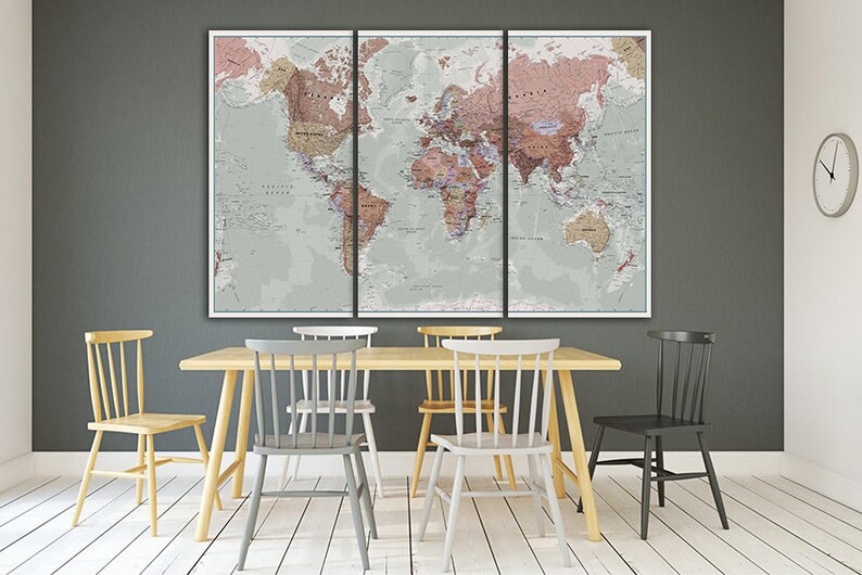 Geographical Map Print on Canvas Detailed World Map Political - Etsy