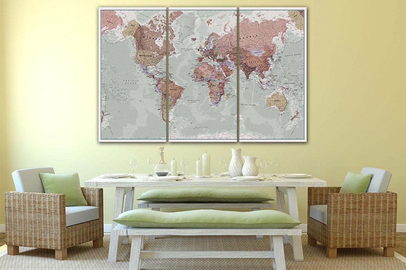 Geographical Map Print on Canvas Detailed World Map Political - Etsy