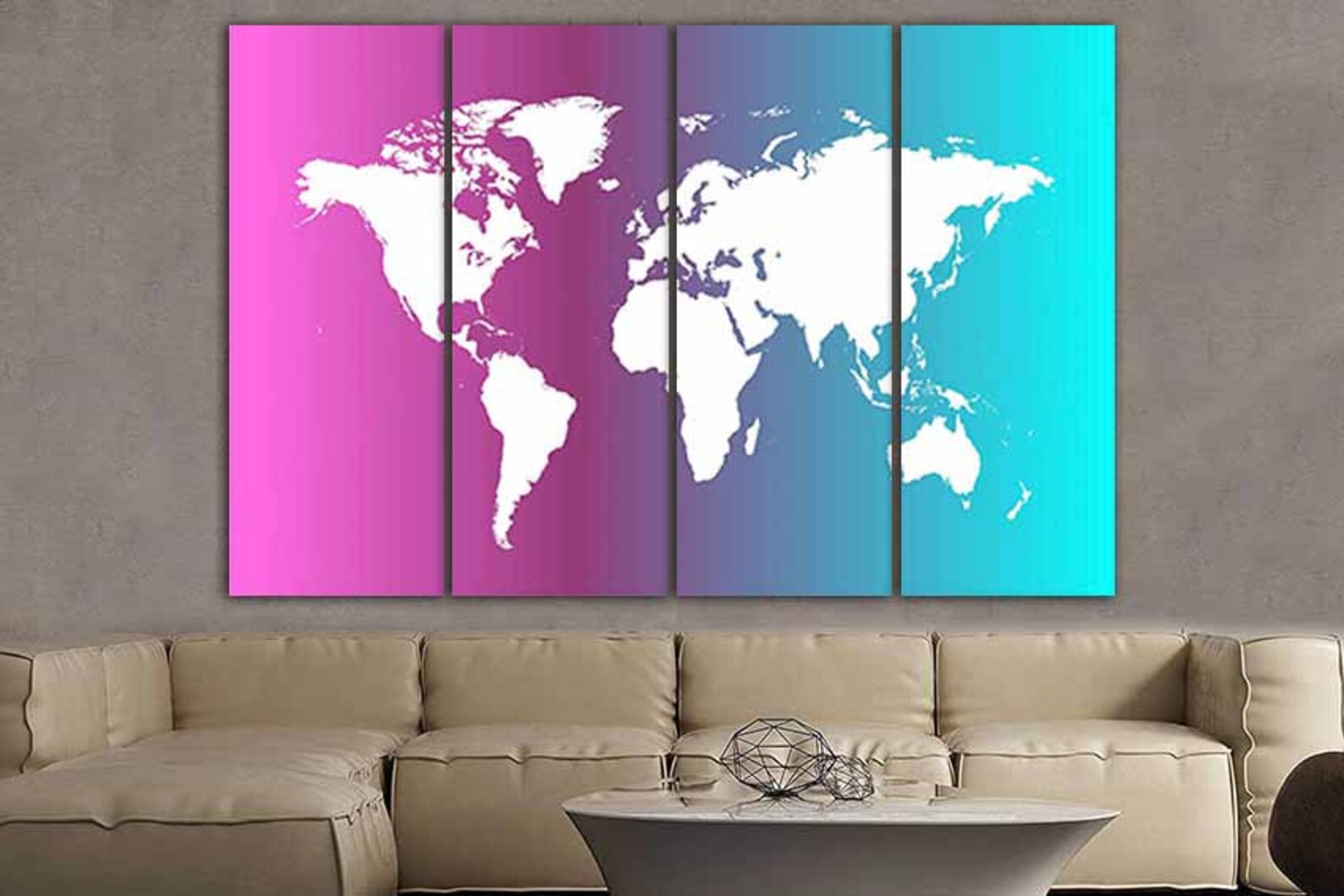 Canvas Maps Neon Map World Map Art Print on Canvas World Map - Etsy