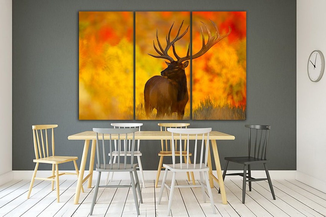 Deer Canvas Stag Deer Decor Animal Decor Sunset Landscape Deer Animal ...