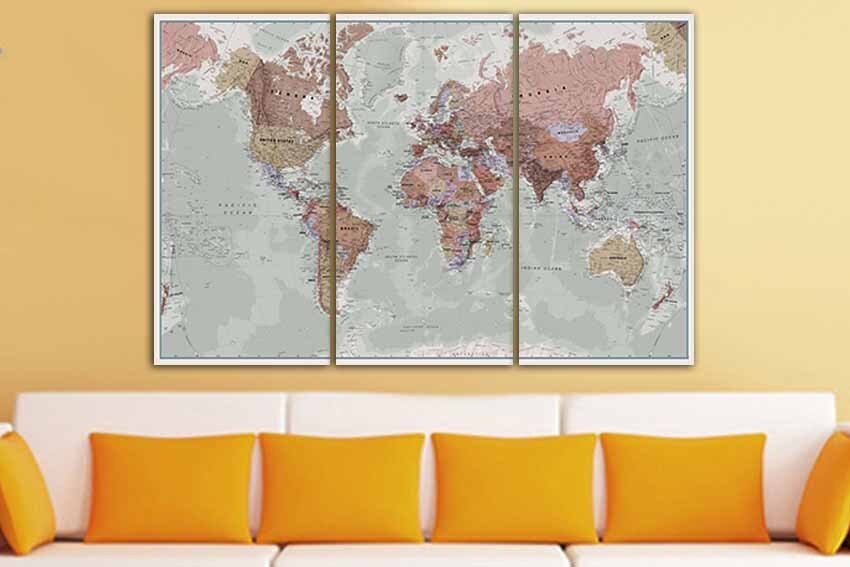 Geographical Map Print on Canvas Detailed World Map Political - Etsy