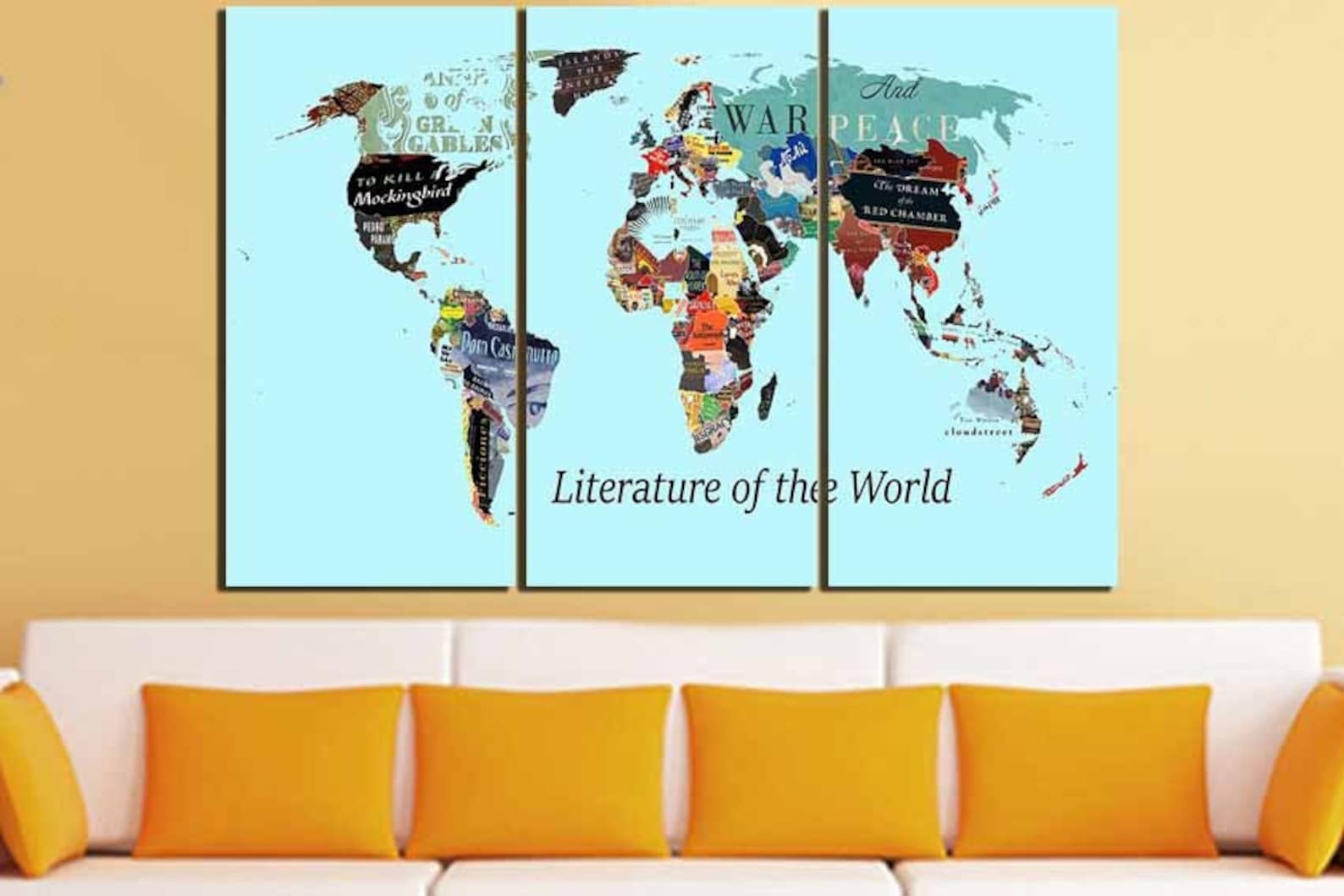 Literature Map Print Literature Canvas World Map Decor Library - Etsy