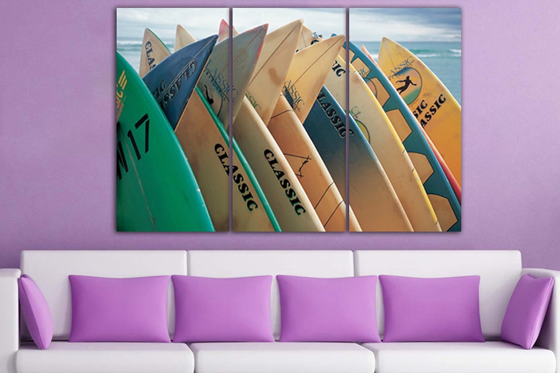 Surfboard Wall art canvas Surfing decor Surfboard wall art | Etsy