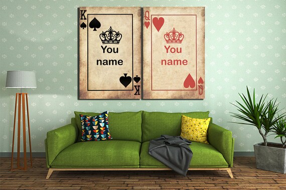 King Queen Name Card Playing Card Art Print on Canvas Name | Etsy