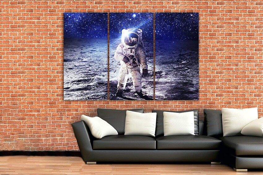 Man on Moon Art Wall Art Canvas Space Decor Spaceman Canvas | Etsy