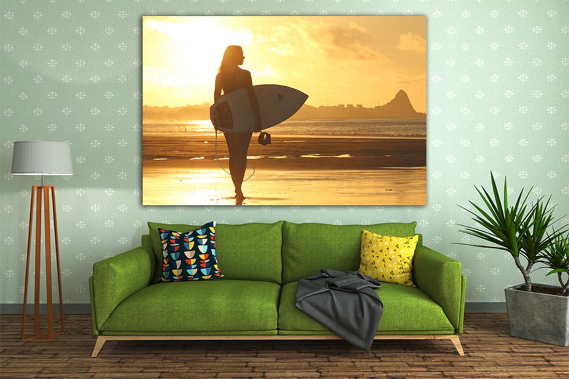 Surfer girl Surfing canvas Surfboard print Surfing décor Beach | Etsy