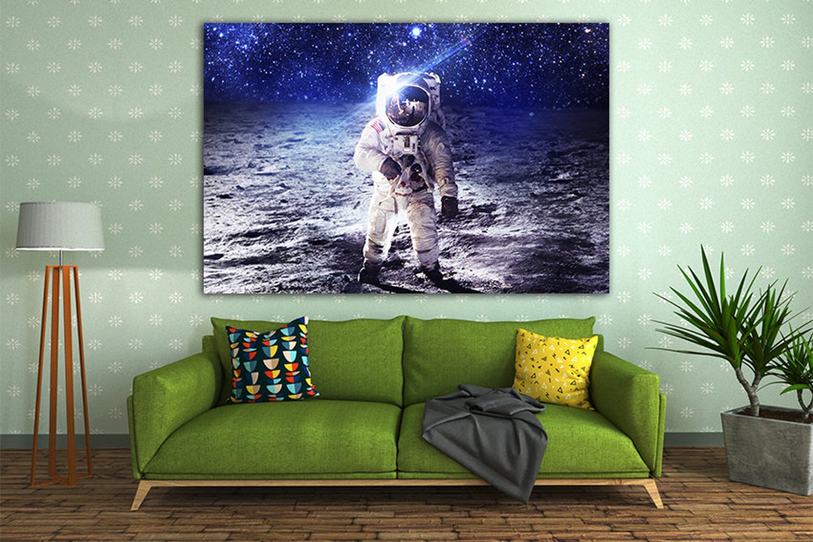 Man on Moon Art Wall Art Canvas Space Decor Spaceman Canvas | Etsy