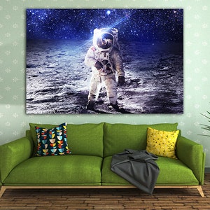 Man on Moon Art Wall Art Canvas Space Decor Spaceman Canvas Astronaut ...