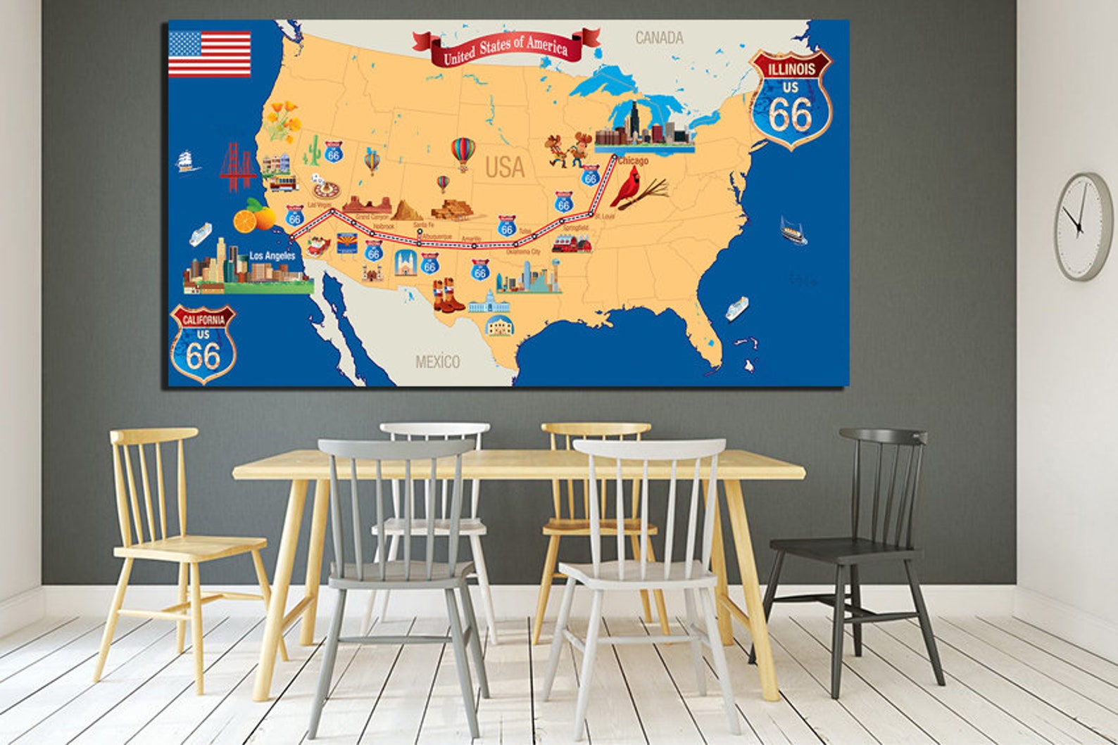 Route 66 Map Route 66 Wall Map Canvas Print Map Wall Art - Etsy