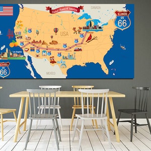 Route 66 Map Route 66 Wall Map Canvas Print Map Wall Art American Map ...