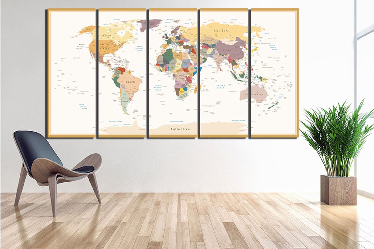 Geographical Map Print on Canvas Detailed World Map Political - Etsy