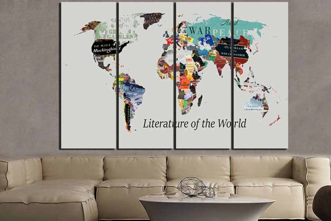 Literature Map Print Literature Canvas World Map Decor Library - Etsy