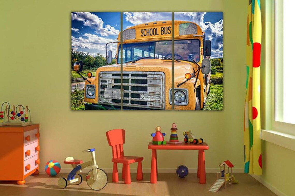 Wall Art Canvas School Bus Print School Bus Decor Bus Wall Art | Etsy