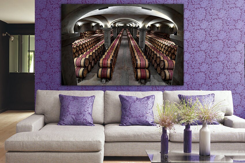 Wine cellar Wall art canvas Barrel print Barrels canvas Wine | Etsy