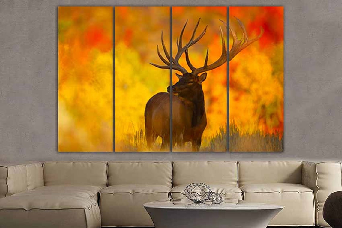 Deer canvas Stag Deer decor Animal decor Sunset landscape Deer | Etsy
