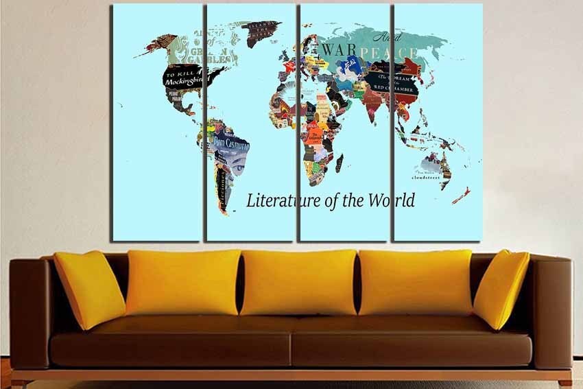 Literature Map Print Literature Canvas World Map Decor Library - Etsy