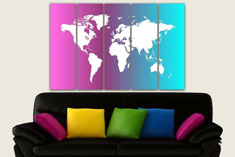 Canvas Maps Neon Map World Map Art Print on Canvas World Map - Etsy