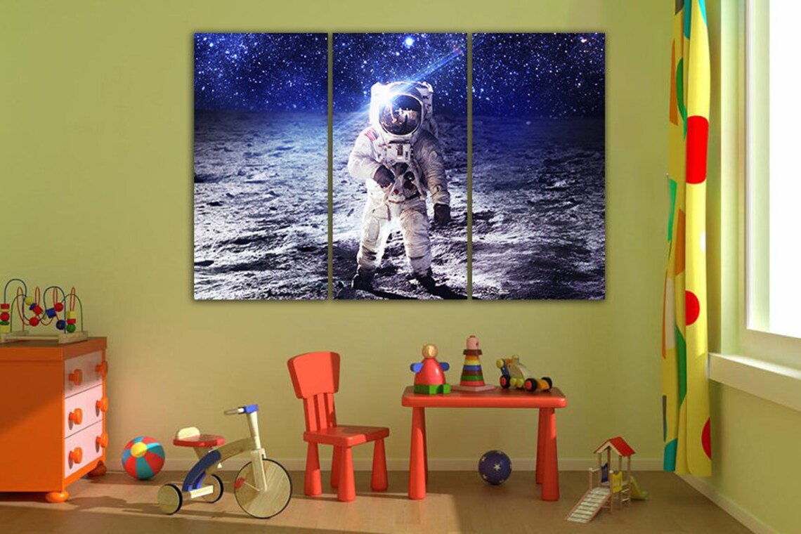 Man on Moon Art Wall Art Canvas Space Decor Spaceman Canvas | Etsy