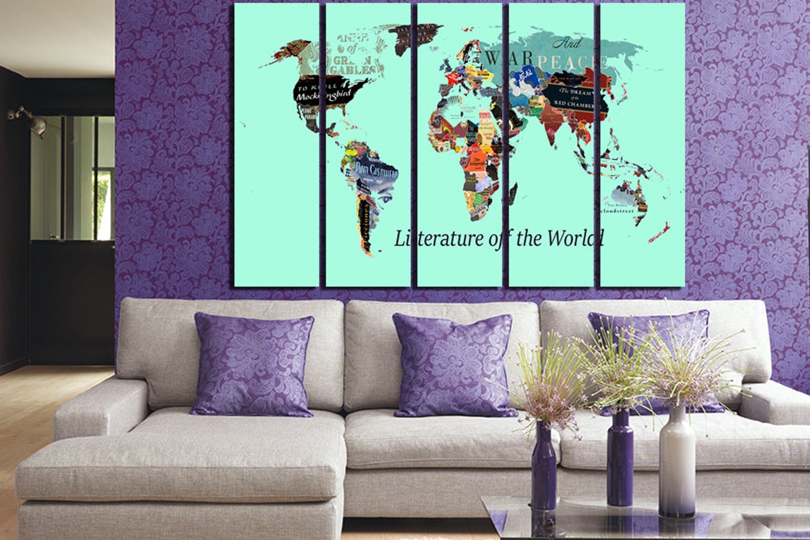 Literature Map Print Literature Canvas World Map Decor Library - Etsy