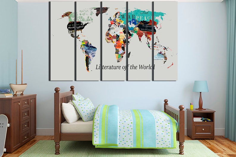 Literature Map Print Literature Canvas World Map Decor Library - Etsy